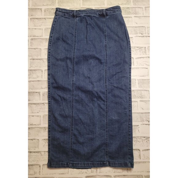 Belle Vere | Skirts | Belle Vere Pull On Stretch Dark Denim Jean Midi ...